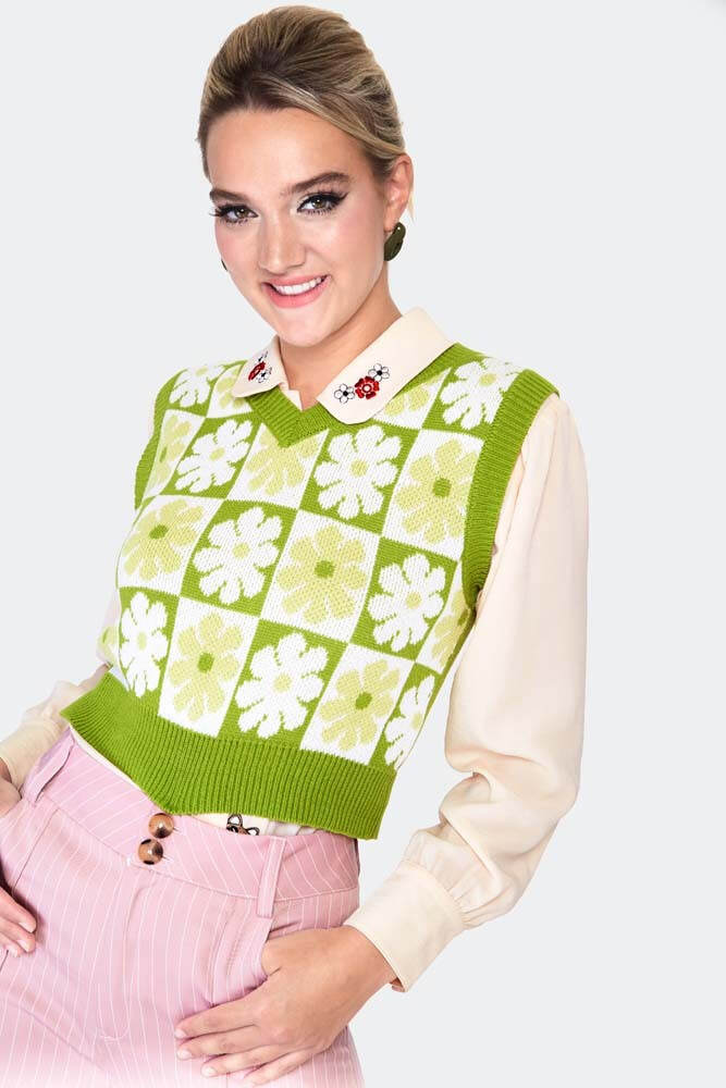 Green Daisy Knit Cropped Vest by Voodoo Vixen- SIZES XL & XXL | Dela ...